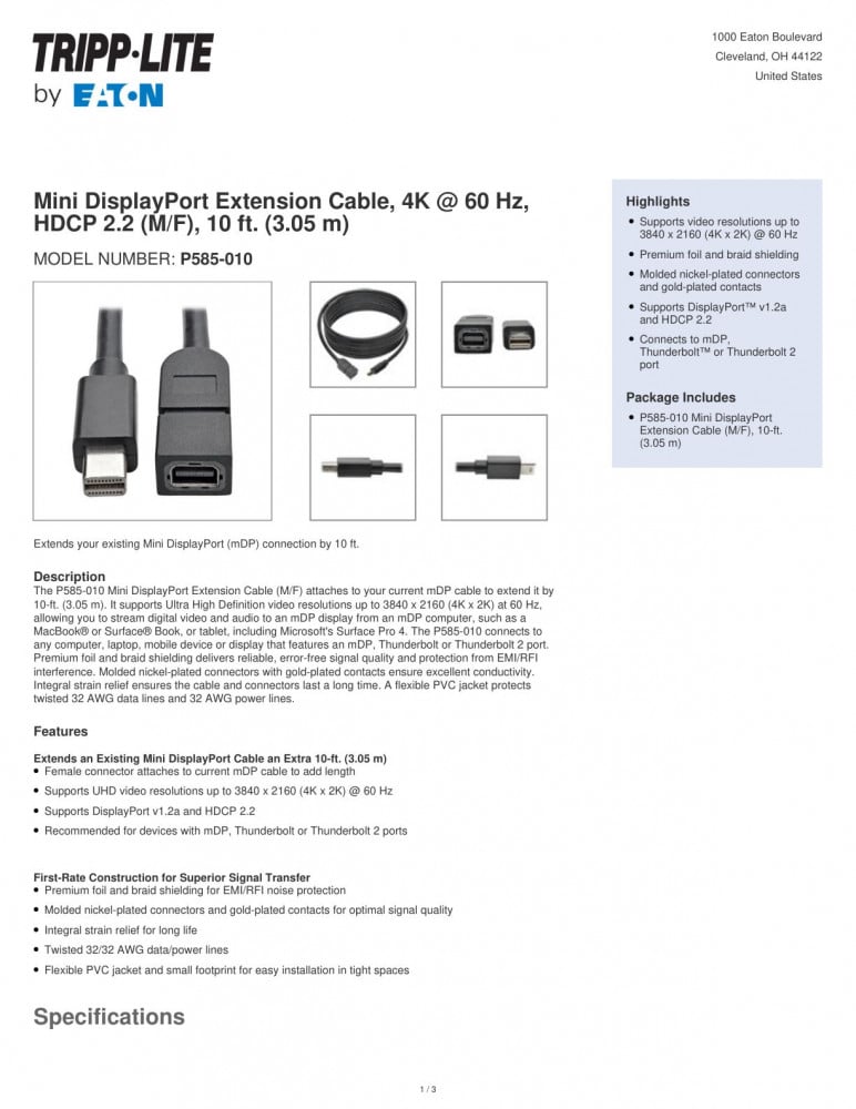 P585-010 technical document page 1