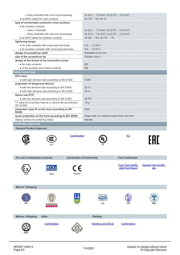 3RV20114AA15 datasheet page 4