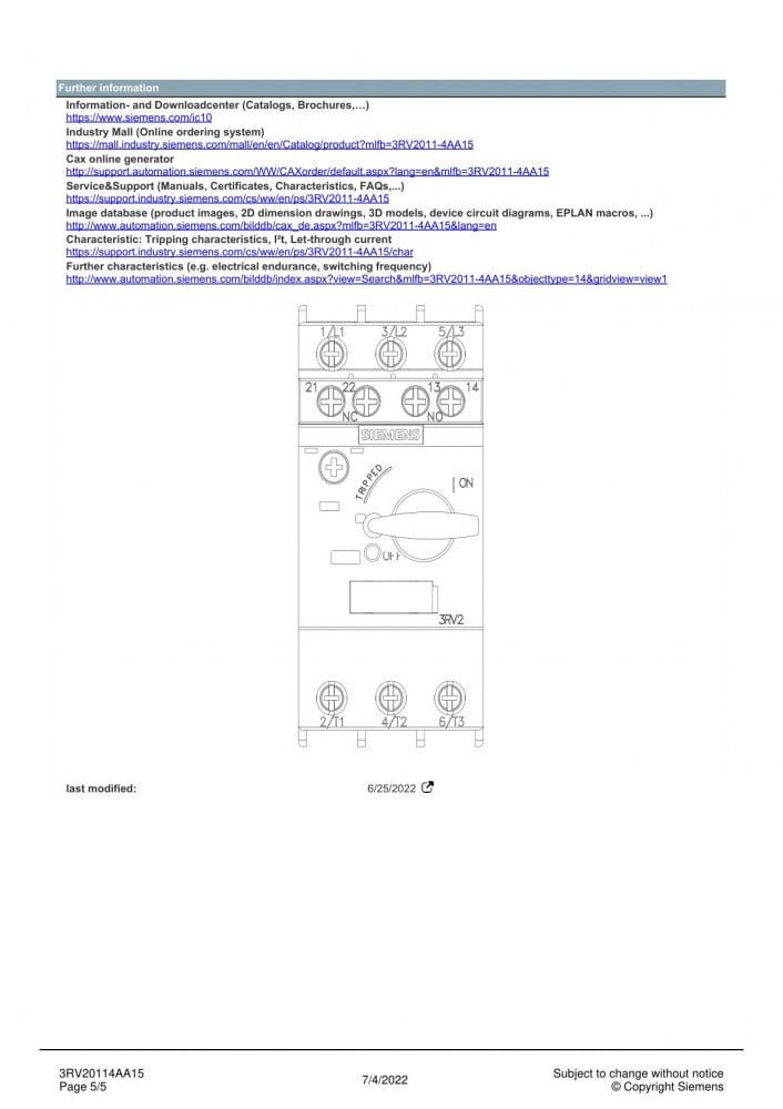 3RV20114AA15 datasheet page 5