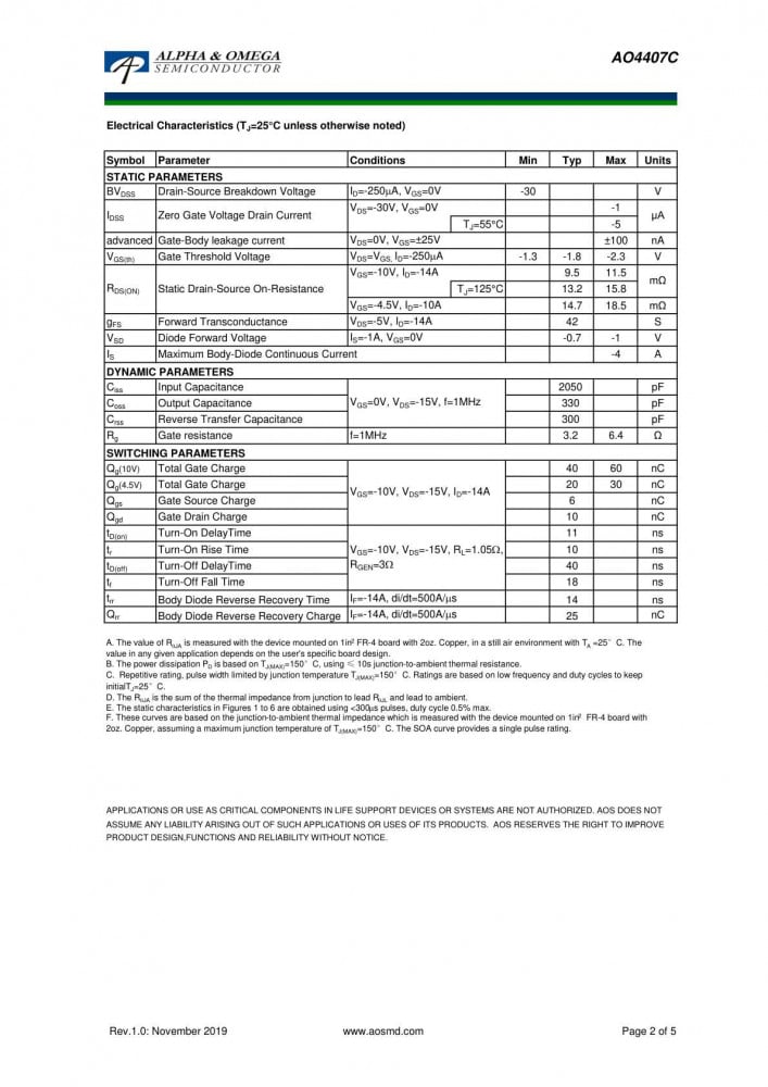 AO4407C datasheet page 2