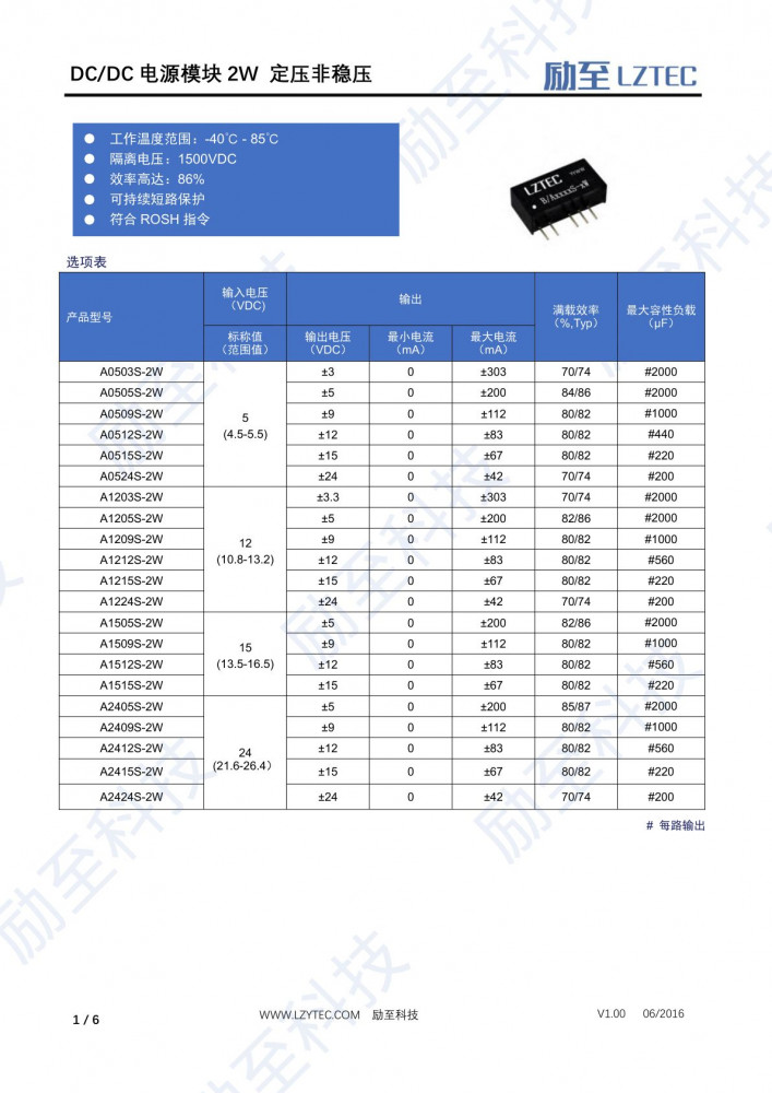 LZTEC A1512S-2W technical document page 1