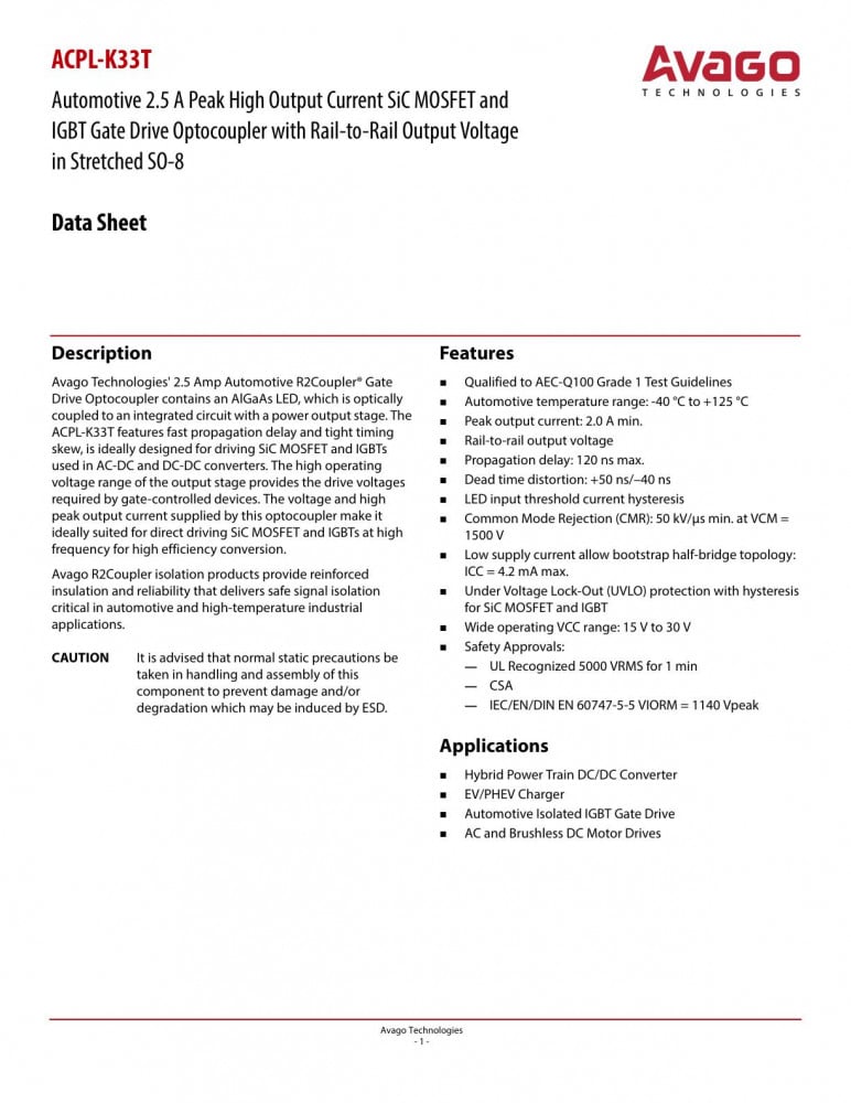 ACPL-K33T datasheet page 1