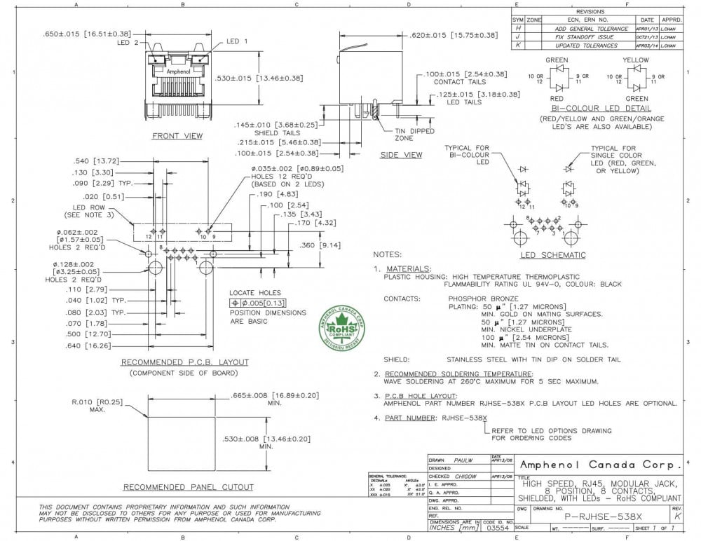 Amphenol RJHSE-538X mechanical drawing page 1