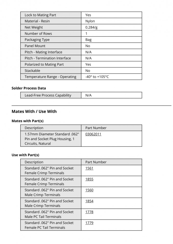 MOLEX 062 miniature connector specification, page 3