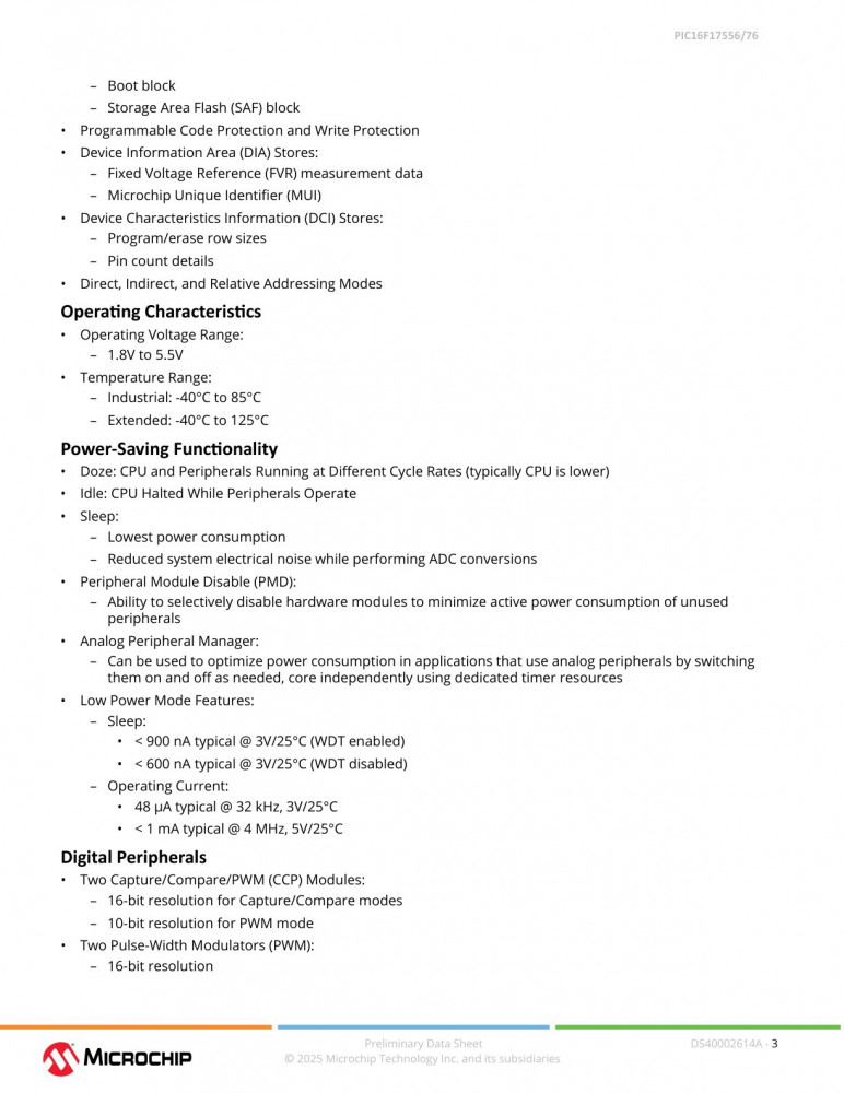 PIC16F17576 datasheet preview page 3
