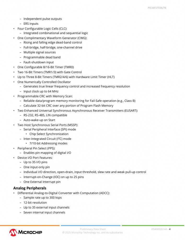 PIC16F17576 datasheet preview page 4