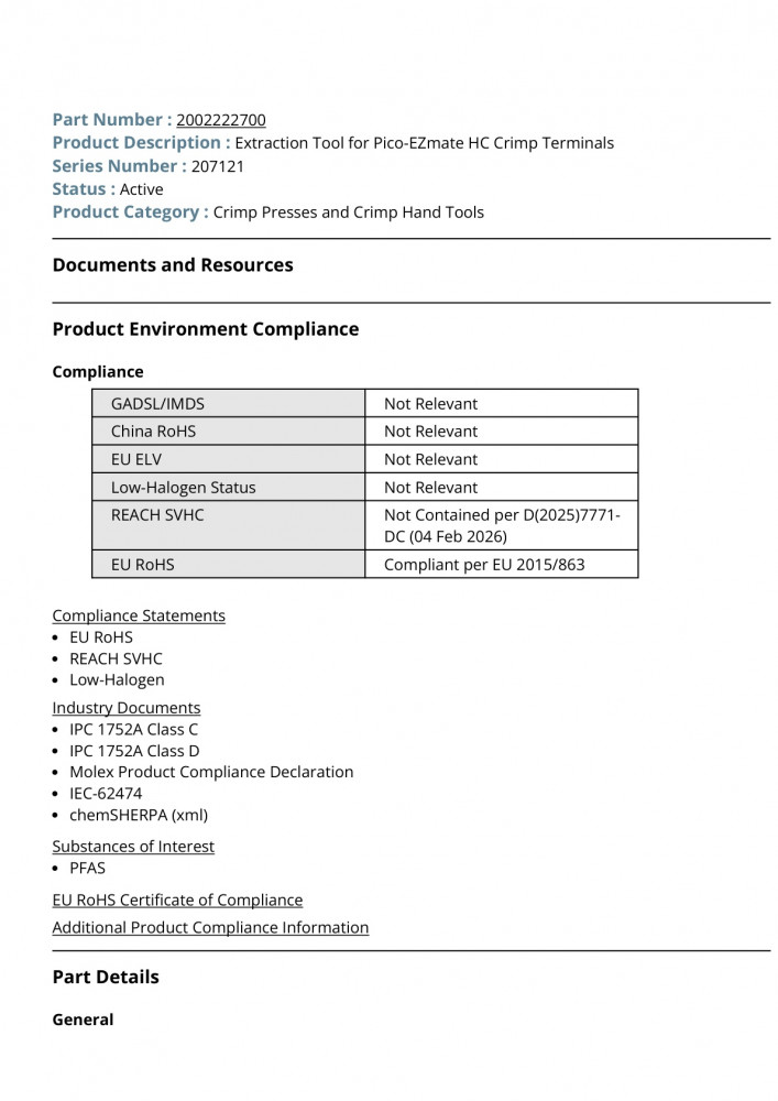 MOLEX tooling document preview, page 1