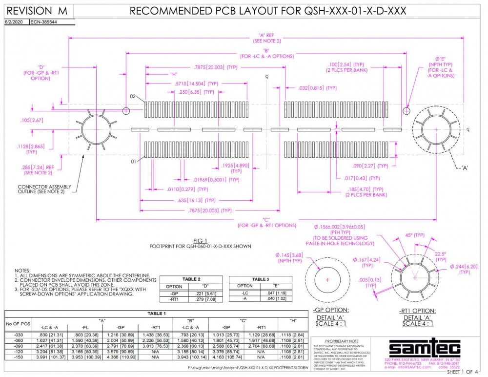 Samtec QSH footprint drawing