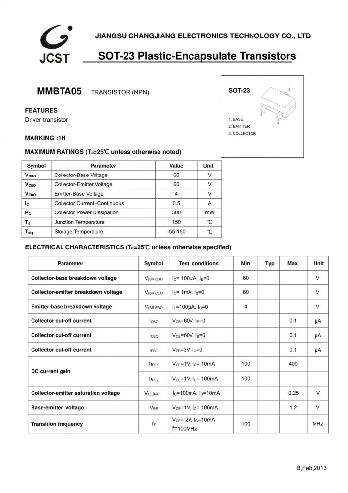 MMBTA05 technical document page 1
