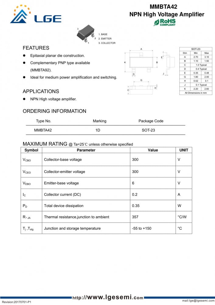 MMBTA42 datasheet page 1