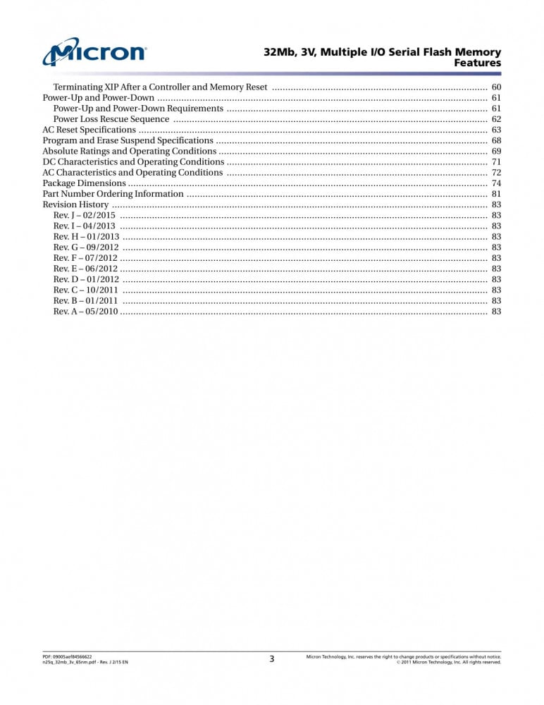 N25Q032A datasheet page 3