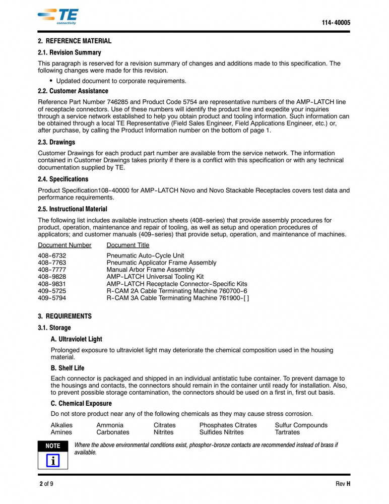 TE Connectivity AMP-LATCH Novo application specification page 2