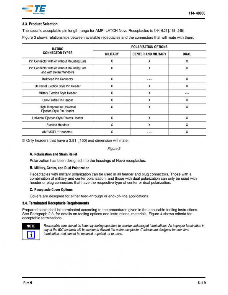 TE Connectivity AMP-LATCH Novo application specification page 5