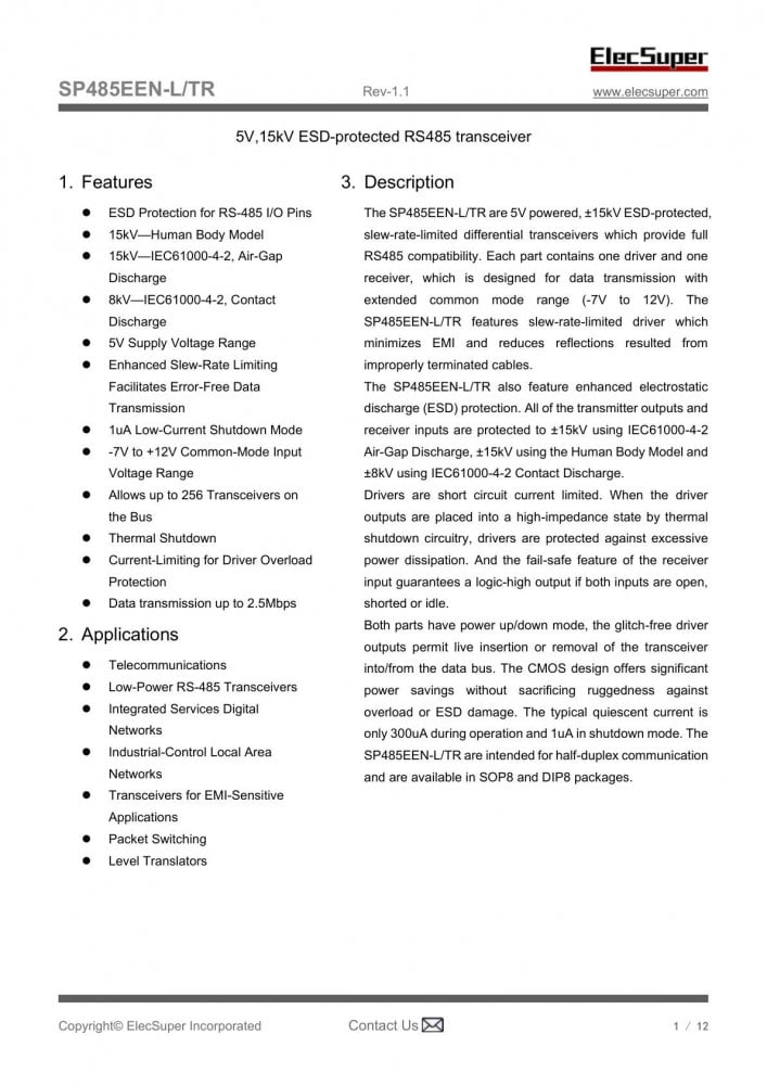 SP485EEN-L/TR datasheet page 1