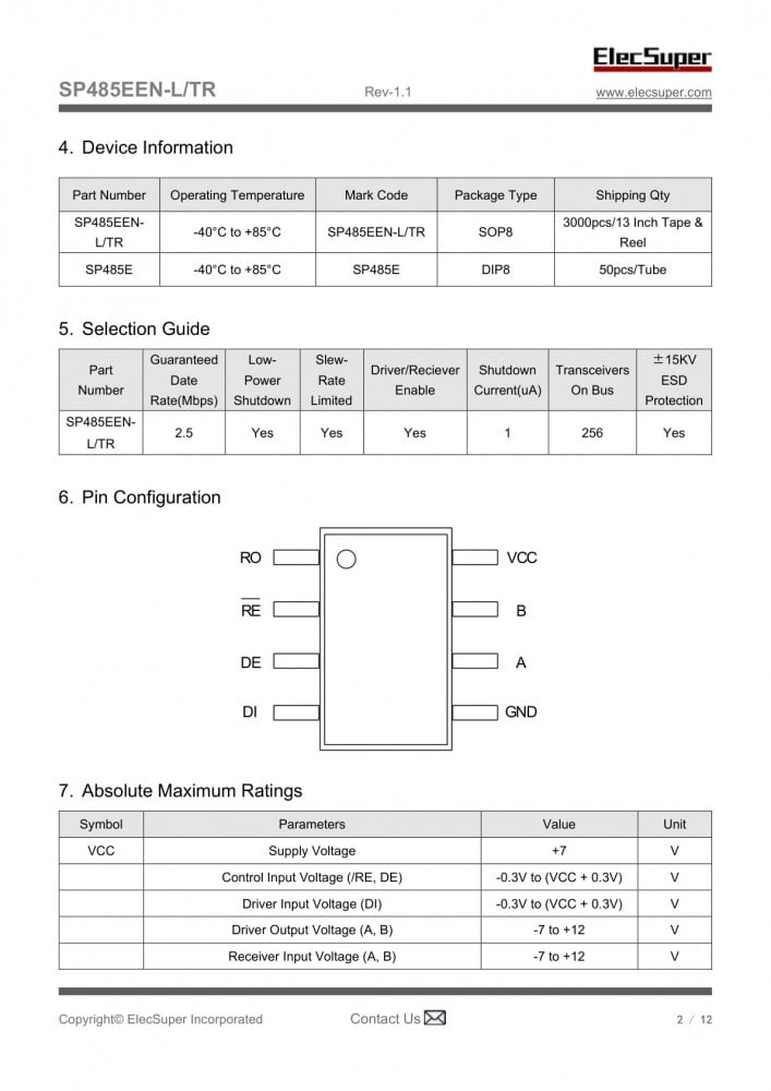 SP485EEN-L/TR datasheet page 2