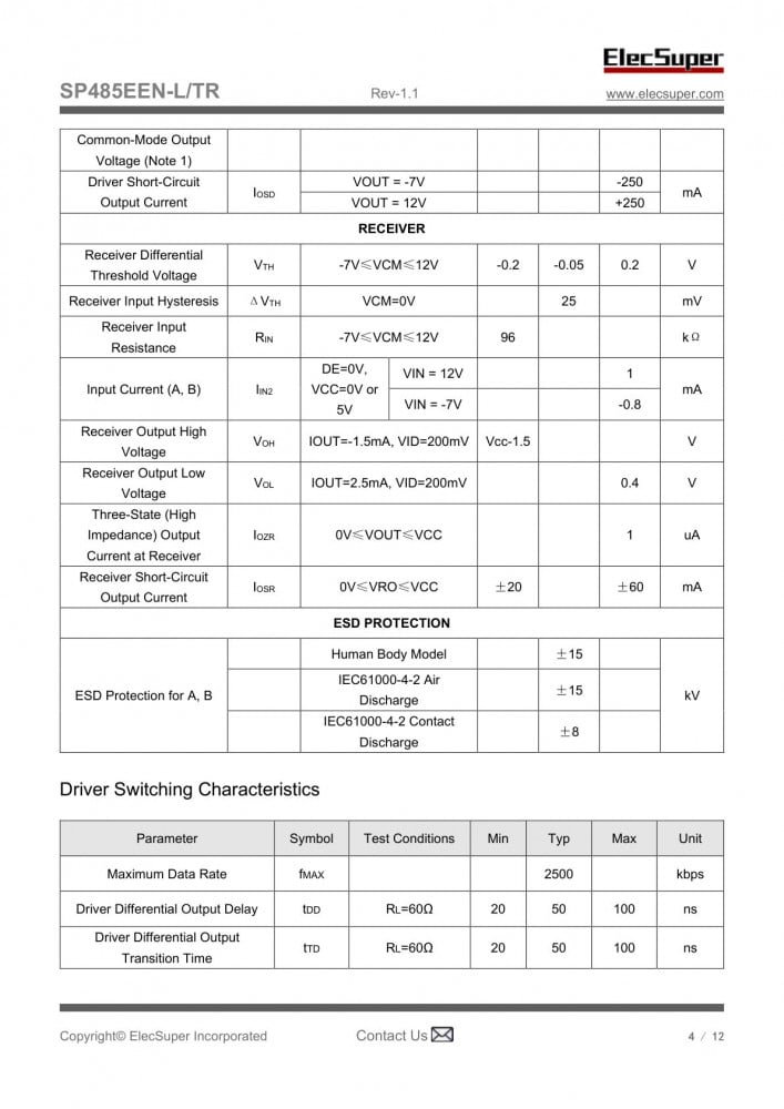 SP485EEN-L/TR datasheet page 4