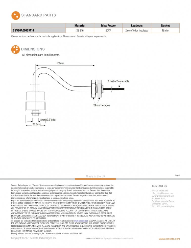 SSV66A000SM16 dimensions and technical drawing