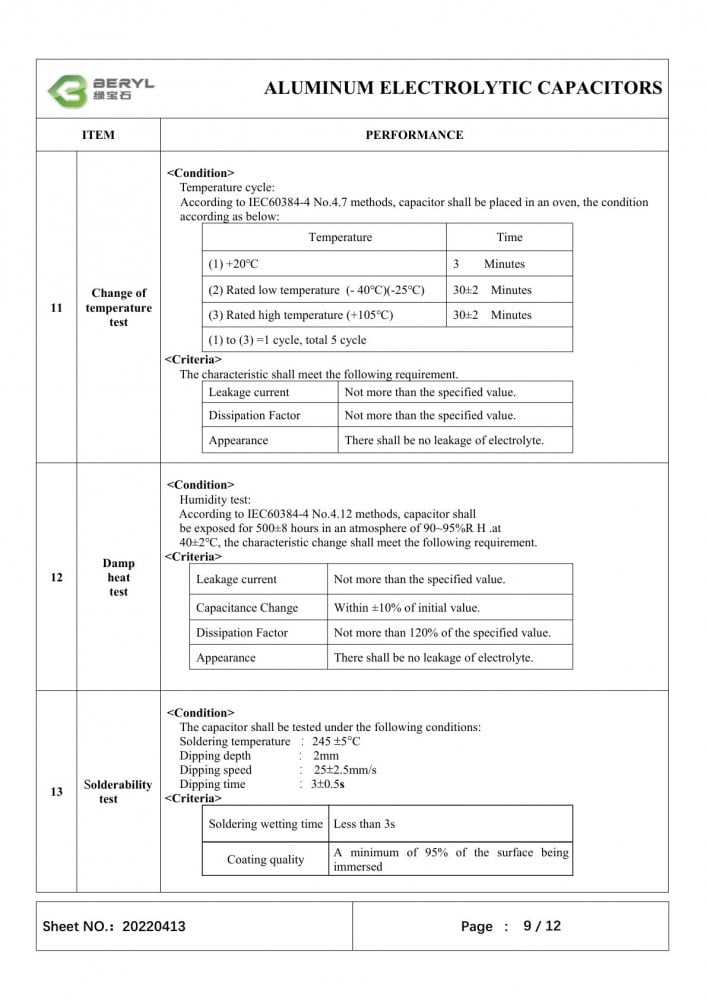 BERYL specification page 9