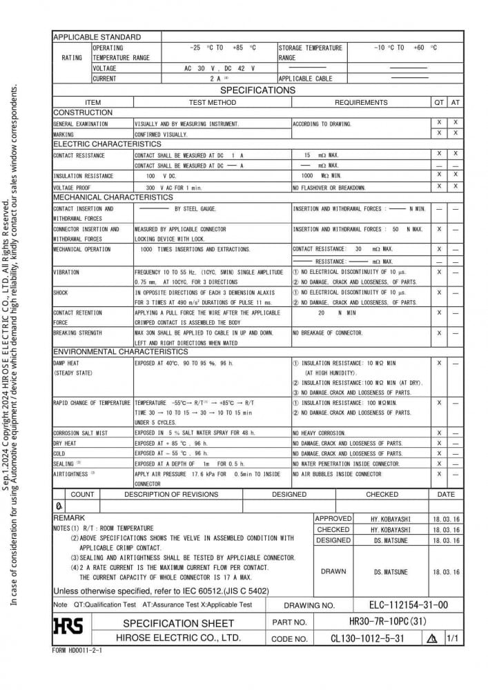 HRS HR30-7R-10PC(31) specification sheet preview