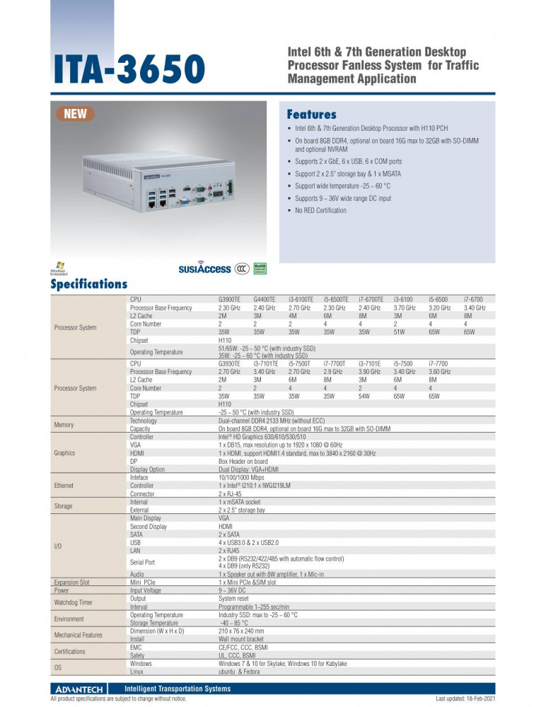 ITA-3650 technical document, page 1