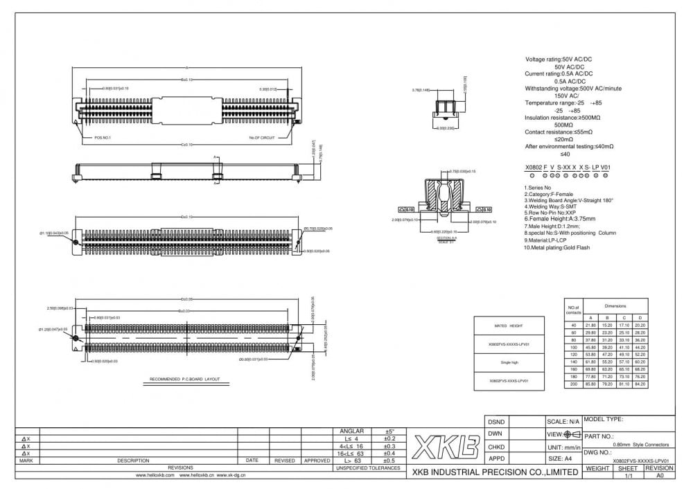 XKB Connection X0802FVS-60AS-LPV01 technical drawing