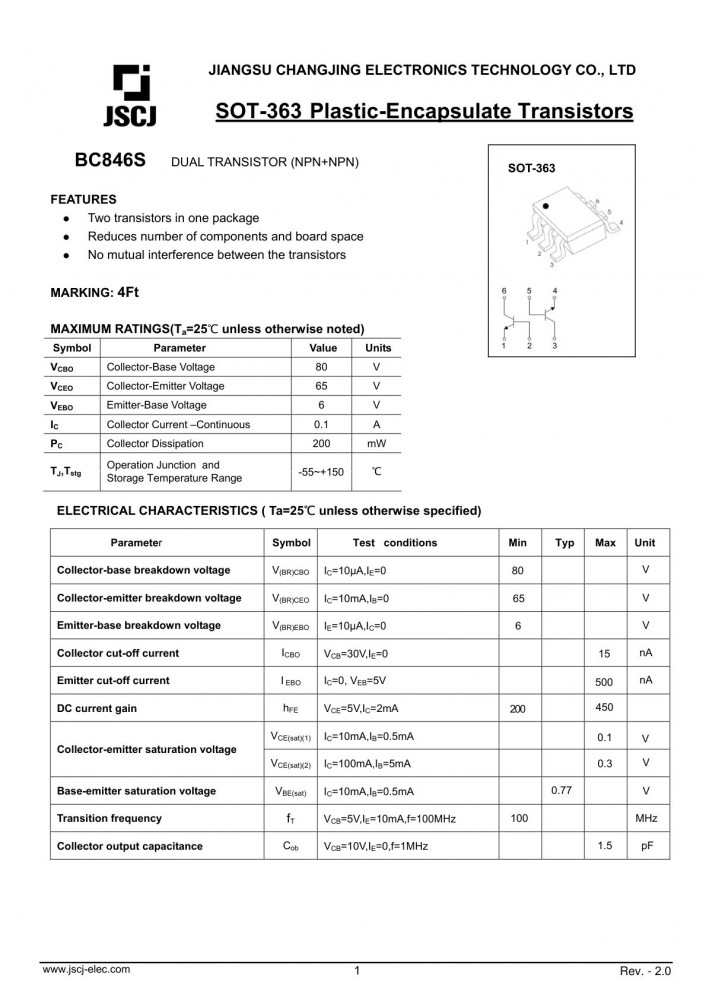 BC846S datasheet page 1
