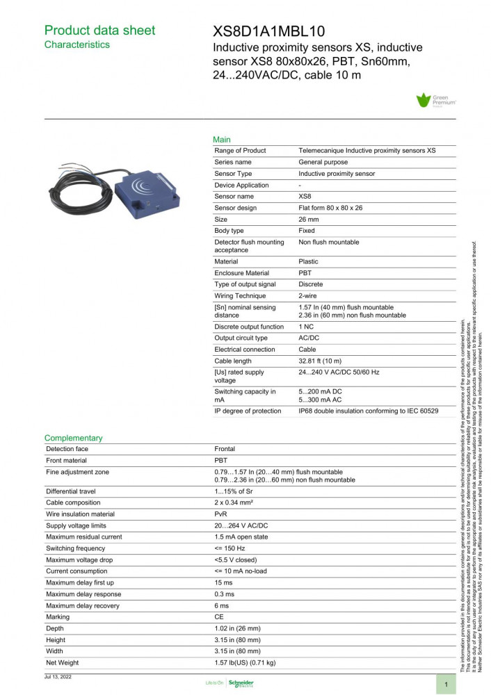 XS8D1A1MBL10 technical document page 1