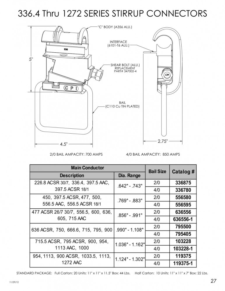 Burndy stirrup connector series technical document page