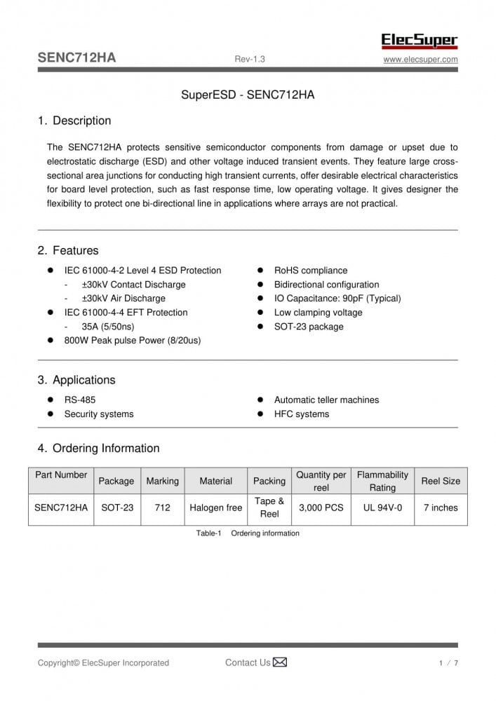 SENC712HA datasheet page 1