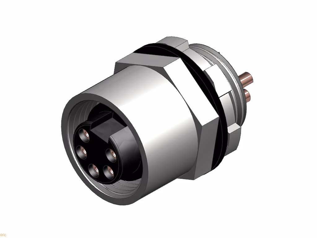 Micro-Change (M12) Receptacle, 5 Poles, Right-Angle, Male without Leads, PC Mount, 0.0279m (1.10