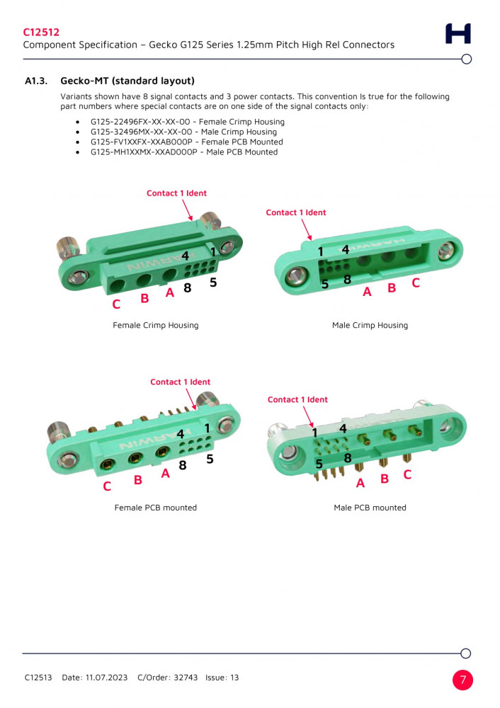 Harwin Gecko specification page 7