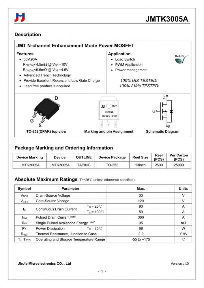 JMTK3005A datasheet page 1