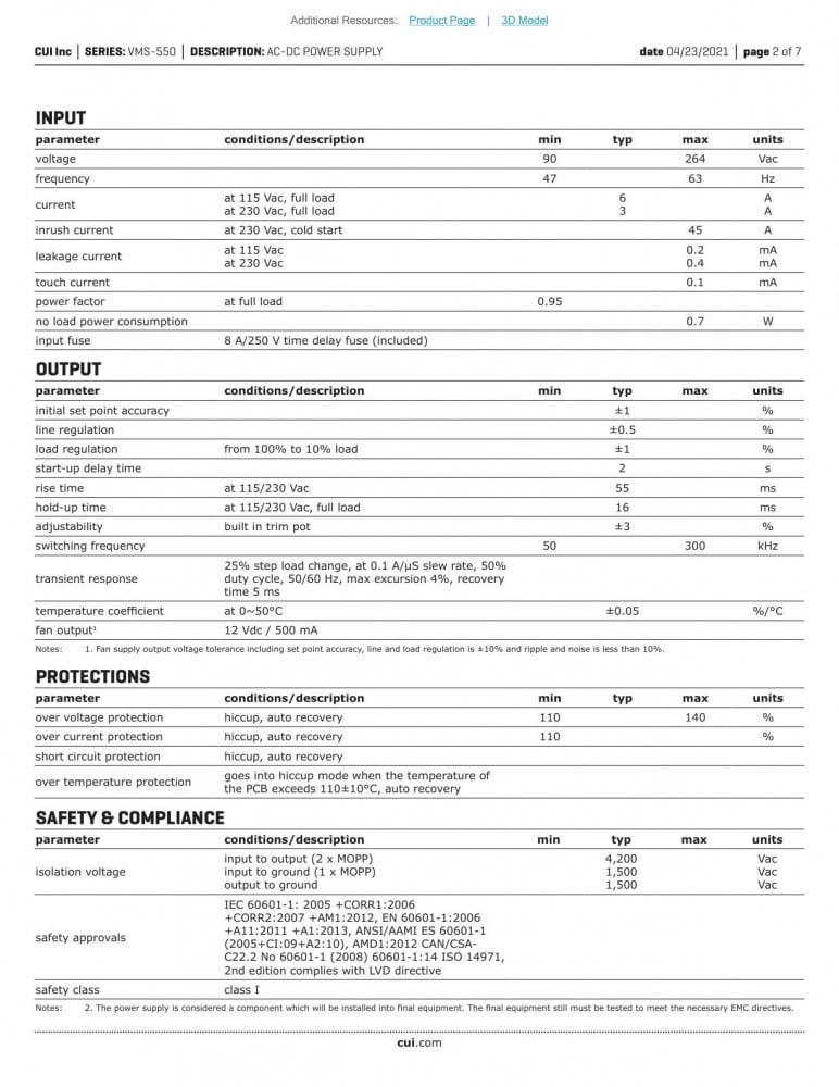 CUI VMS-550-24 datasheet page 2