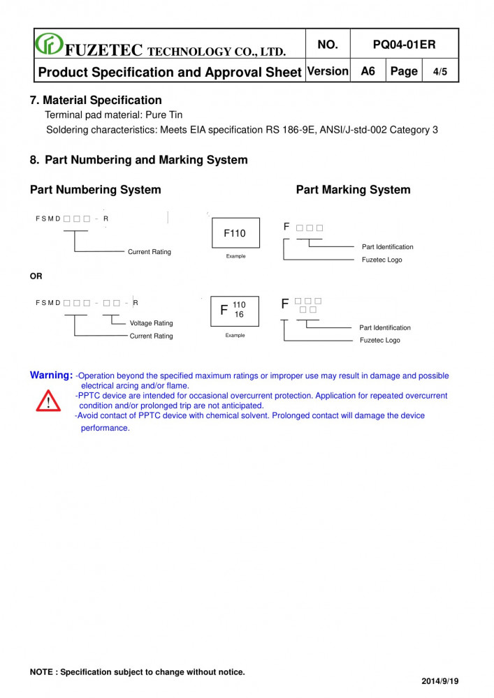 FUZETEC FSMD specification sheet page 4