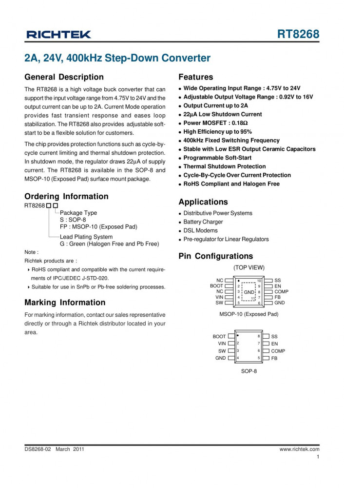 RT8268 datasheet page 1