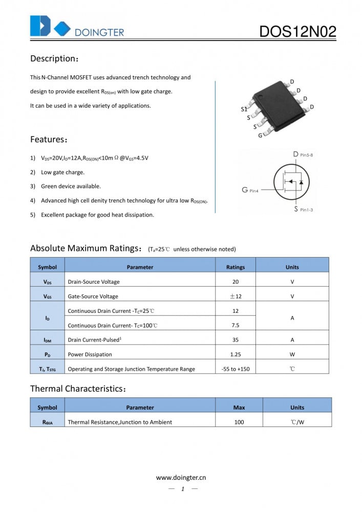 DOS12N02 datasheet page 1