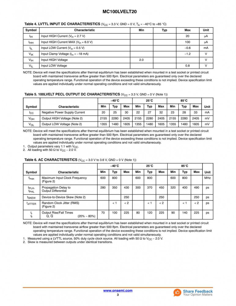 MC100LVELT20 datasheet page 3