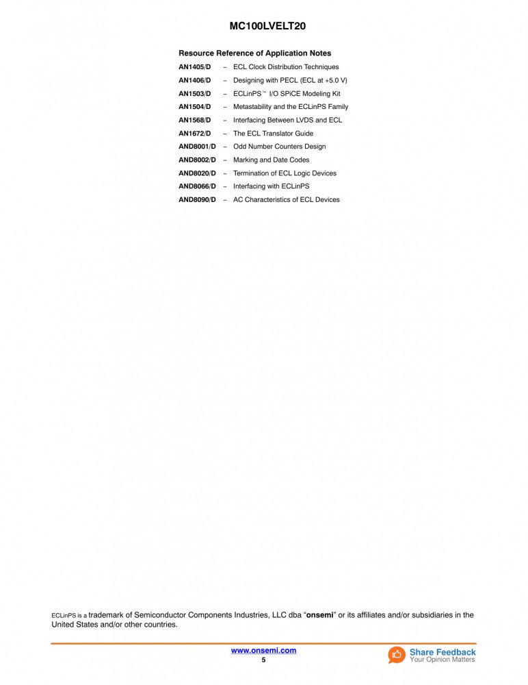 MC100LVELT20 datasheet page 5