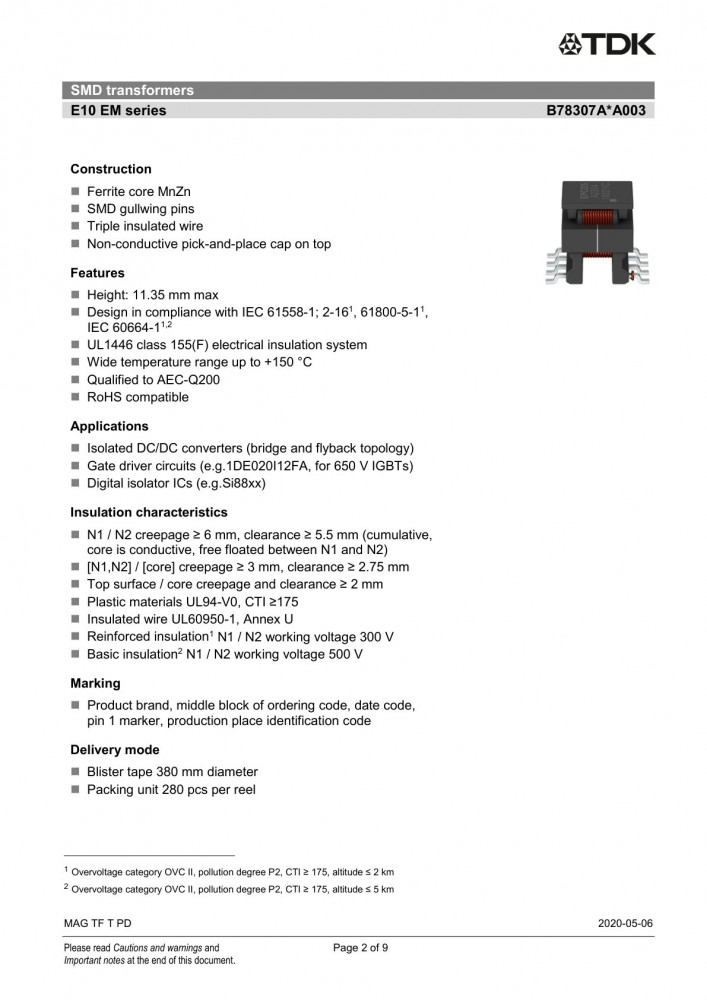 B78307A2385A003 datasheet page 2