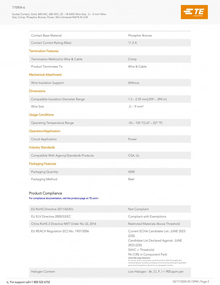 TE Connectivity 770904-6 technical document page 2