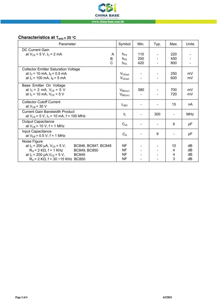 BC850B datasheet page 2