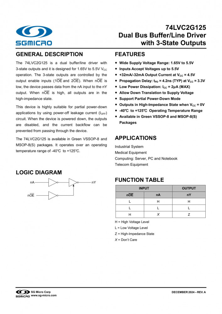 74LVC2G125 datasheet page 1