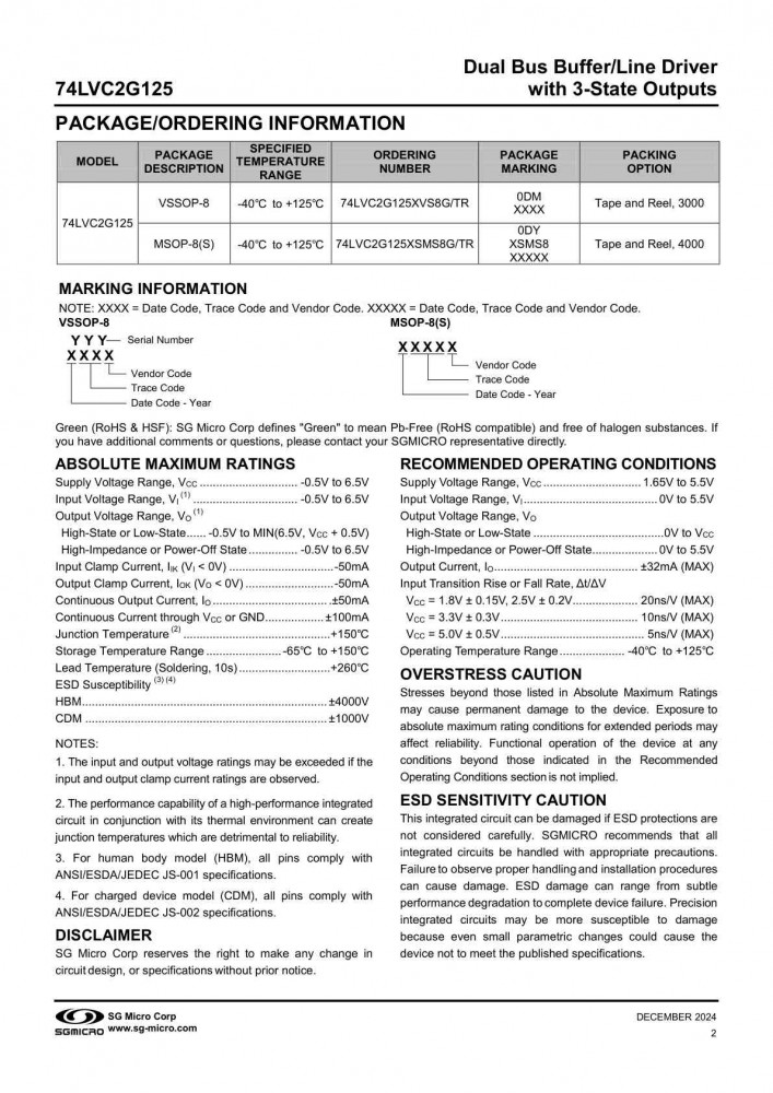 74LVC2G125 datasheet page 2