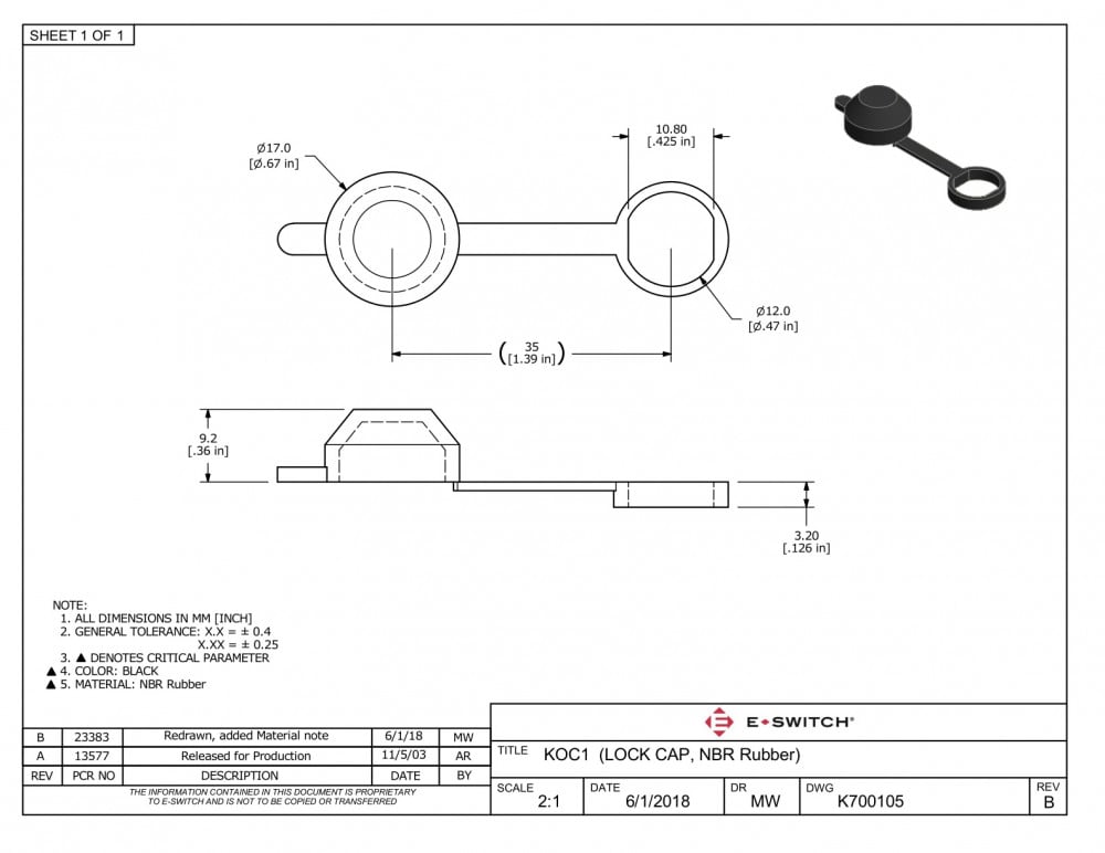 E-Switch KOC1-EPDM technical drawing