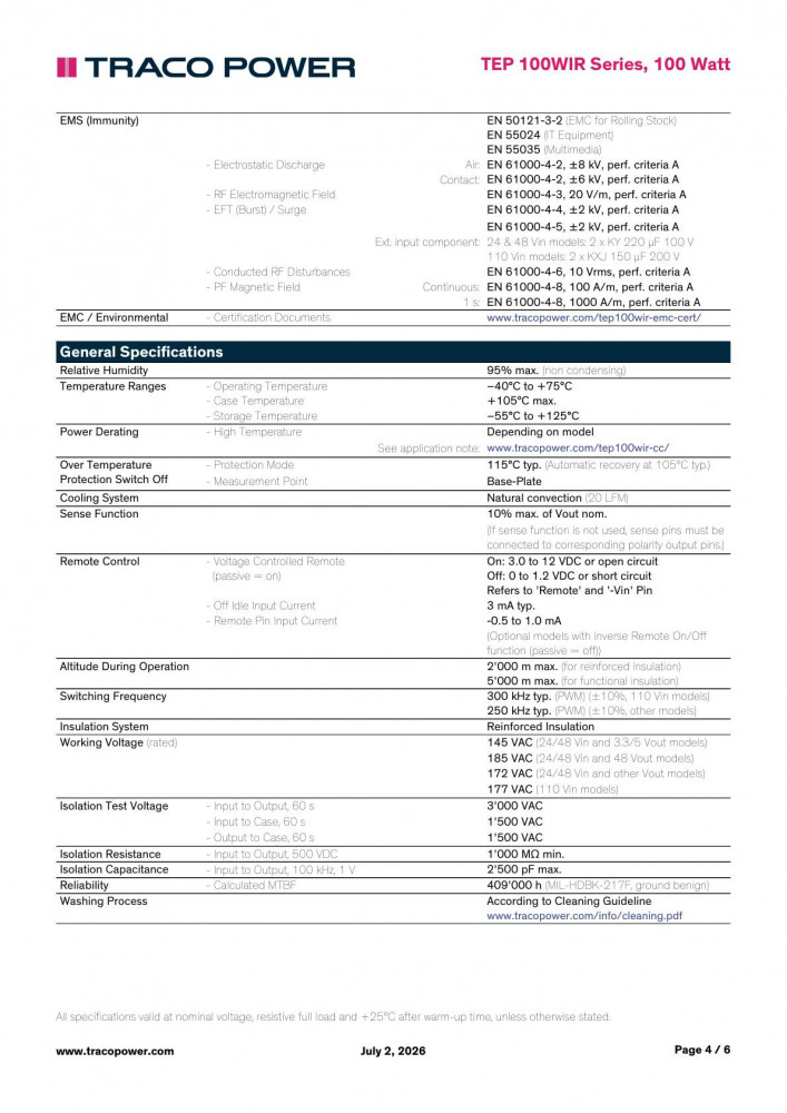 TEP 100WIR Series technical document page 4