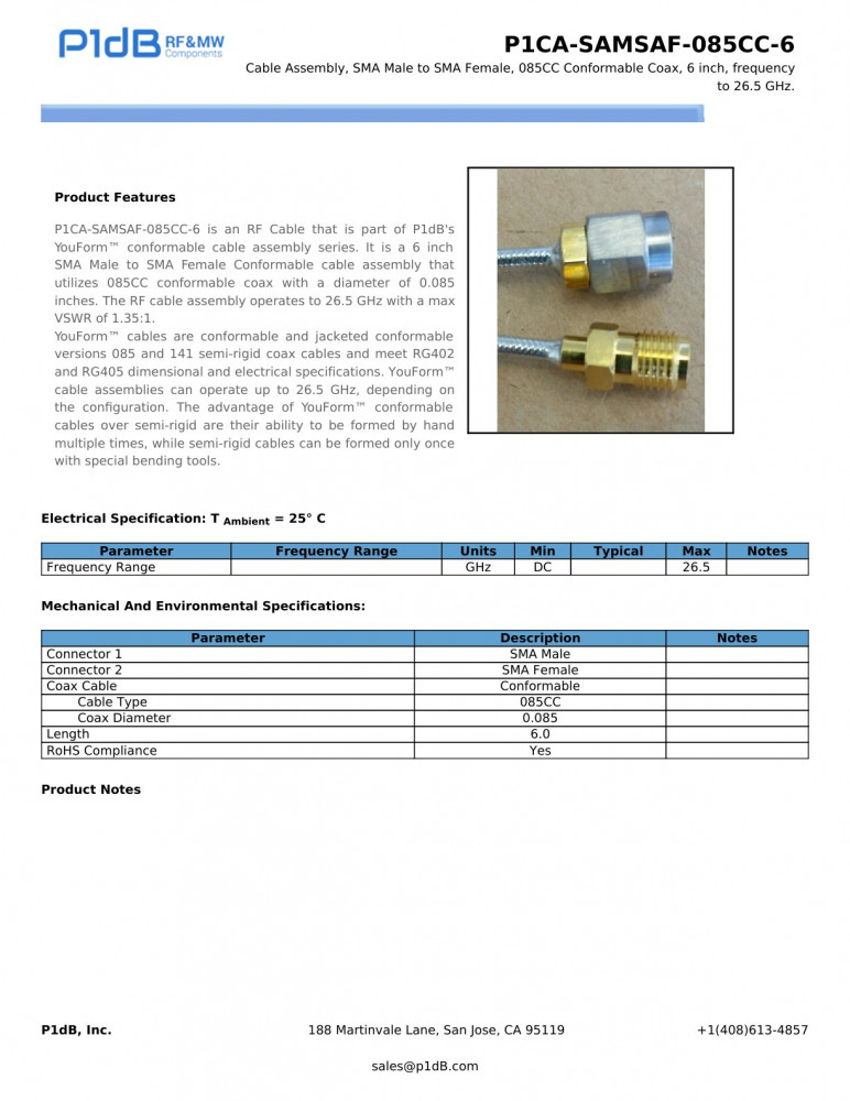 Product technical document image for P1CA-SAMSAF-085CC-6