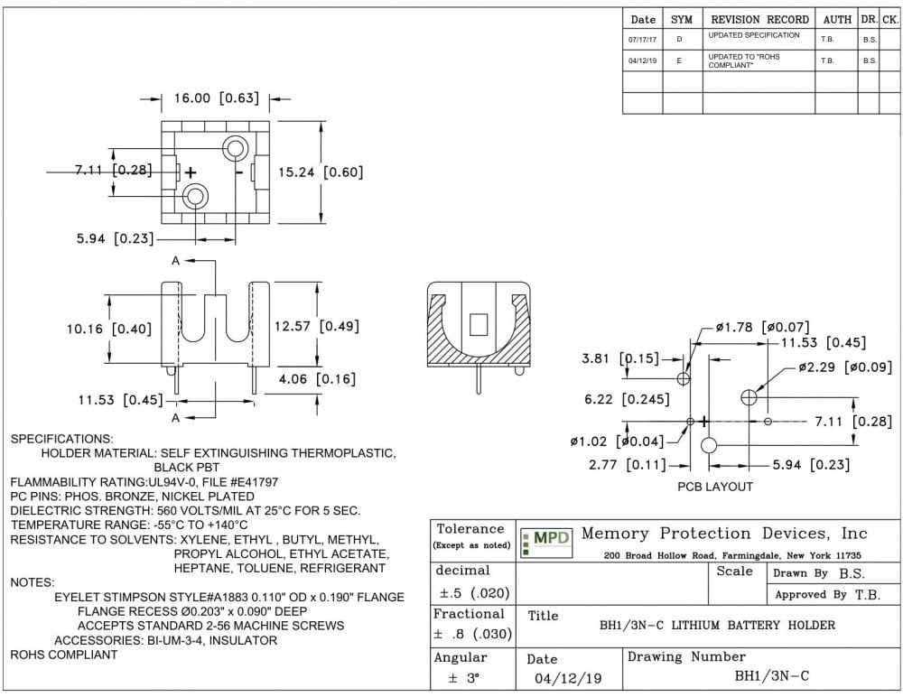 MPD BH1/3N-C technical drawing page