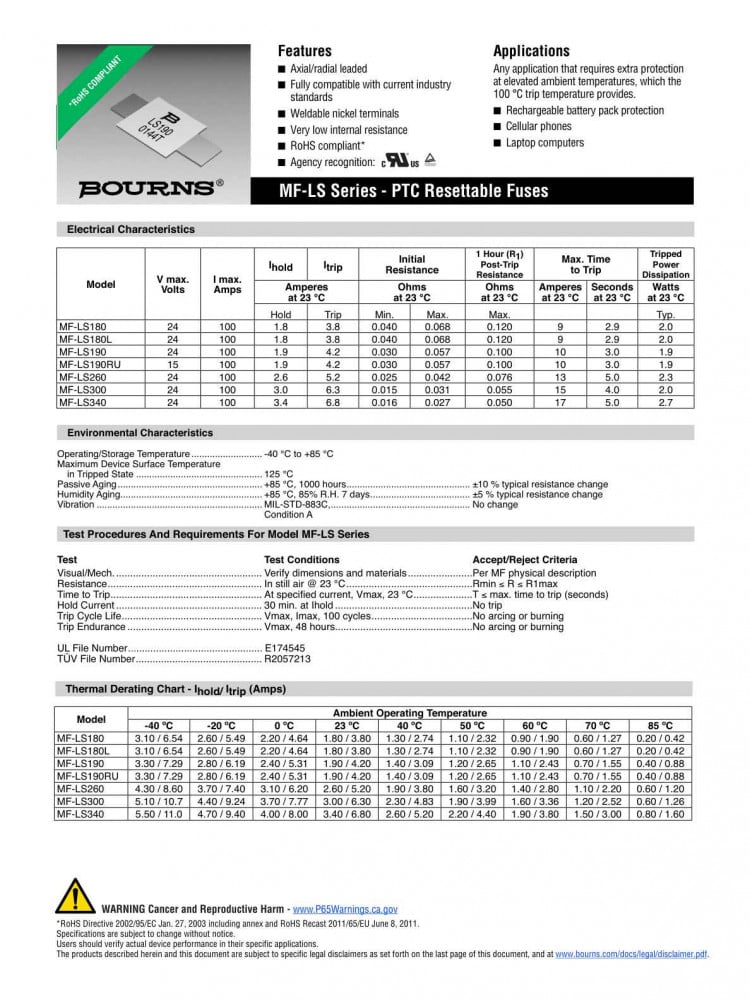 BOURNS MF-LS series datasheet page 1