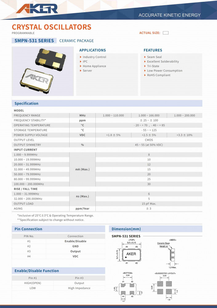 AKER SMPN-531 Series technical document page