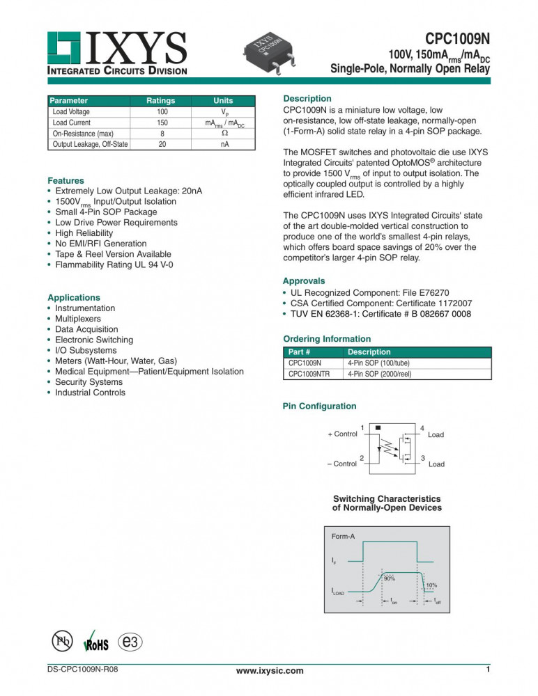 CPC1009N datasheet page 1